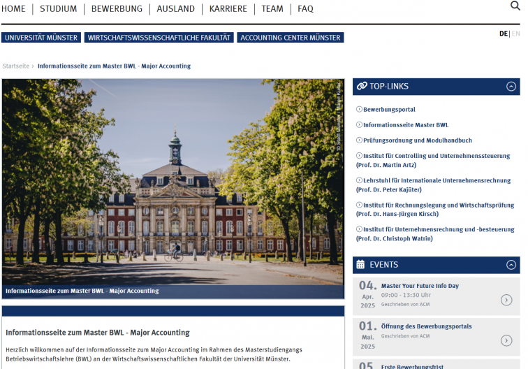 Neue Website zum Master BWL - Major Accounting | Accounting Center Münster